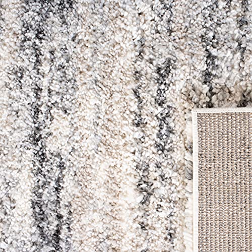 SAFAVIEH Fontana Shag Collection 3' x 5' Ivory/Grey FNT842A Modern Stripe Non-Shedding Living Room Bedroom Dining Room Entryway Plush 2-inch Thick Area Rug