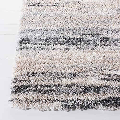 SAFAVIEH Fontana Shag Collection 3' x 5' Ivory/Grey FNT842A Modern Stripe Non-Shedding Living Room Bedroom Dining Room Entryway Plush 2-inch Thick Area Rug