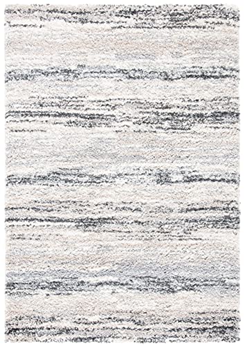 SAFAVIEH Fontana Shag Collection 3' x 5' Ivory/Grey FNT842A Modern Stripe Non-Shedding Living Room Bedroom Dining Room Entryway Plush 2-inch Thick Area Rug