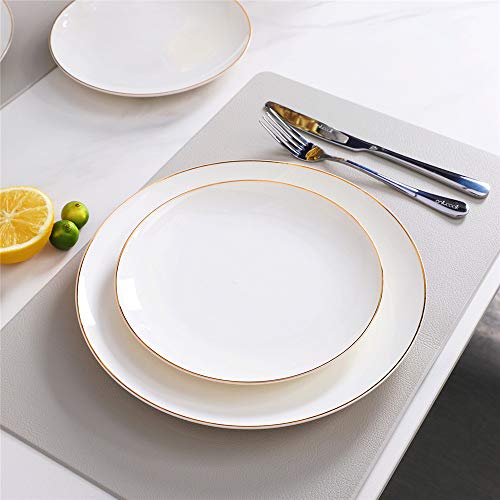 Gsain 10.5” Porcelain Dinner Plates with Golden Rim, Stackable Off-White Ceramic Round Serving Plate for Salad, Dessert, Steak, Pasta (Set of 6)