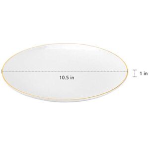 Gsain 10.5” Porcelain Dinner Plates with Golden Rim, Stackable Off-White Ceramic Round Serving Plate for Salad, Dessert, Steak, Pasta (Set of 6)