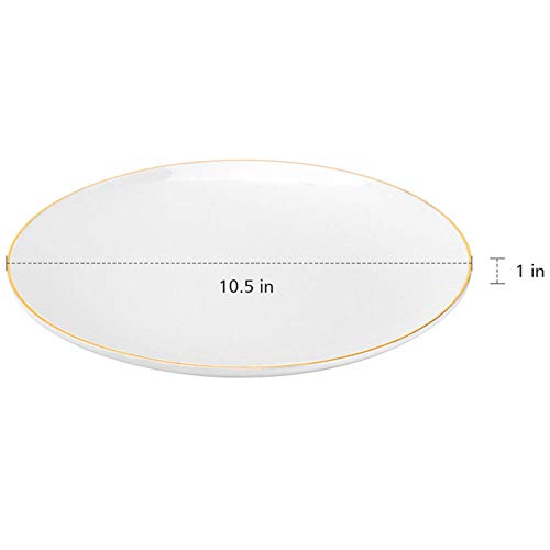 Gsain 10.5” Porcelain Dinner Plates with Golden Rim, Stackable Off-White Ceramic Round Serving Plate for Salad, Dessert, Steak, Pasta (Set of 6)