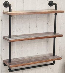 bixirao industrial wall mounted iron floating pipe shelves/shelving/racks/storage/bookcases/brackets, diy open bookshelves/shelving for kitchen/office, retro black (3-tier floating shelves)