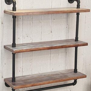 BIXIRAO Industrial Wall Mounted Iron Floating Pipe Shelves/Shelving/Racks/Storage/Bookcases/Brackets, DIY Open Bookshelves/Shelving for Kitchen/Office, Retro Black (3-Tier Floating Shelves)