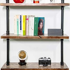 BIXIRAO Industrial Wall Mounted Iron Floating Pipe Shelves/Shelving/Racks/Storage/Bookcases/Brackets, DIY Open Bookshelves/Shelving for Kitchen/Office, Retro Black (3-Tier Floating Shelves)