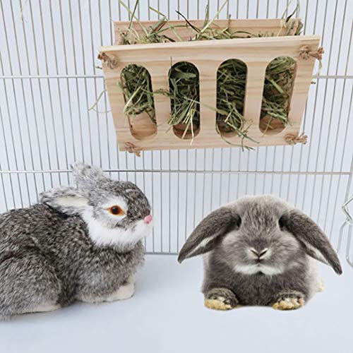 Tfwadmx Bunny Hay Feeder Rabbit Food Dispenser Wooden Hay Manger Rack Holder Minimizing Waste for Guinea Pig Chinchilla Hamster