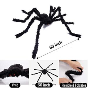 Halloween Spider Decorations, Halloween Yard Decoration with 5ft Big Scary Spider, 12ft Giant Spider Web, 20 small Spider and 40g / cover 120sq Huge Stretch Cobweb for Party Outside Garden Décor