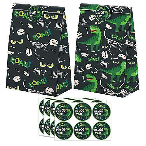 Dinosaur Goodie Bags-24 Pcs Dinosaur Party Favors Candy Bags with Stickers, Dinosaur Goody Gift Treat Bags Dinosaur Themed Birthday Party Supplies