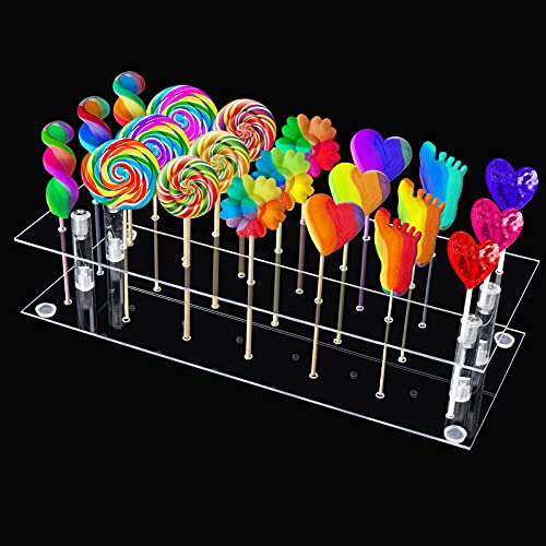 HOMOKUS Cake Pop Holder, 2 Pack Clear Acrylic Cake Pop Stand, 21 Holes Display Lollipop Stand Holder Clear Acrylic for Birthday Parties Weddings Baby Showers Candy Decorative