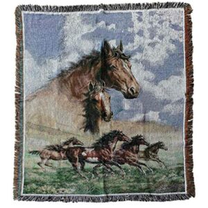 EZ.enjoy Western Galloping Horse Woven Tapestry Throw Blanket with Fringe 50X60 Inches