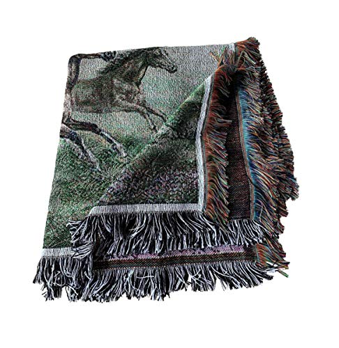 EZ.enjoy Western Galloping Horse Woven Tapestry Throw Blanket with Fringe 50X60 Inches