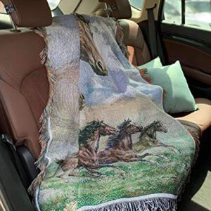 EZ.enjoy Western Galloping Horse Woven Tapestry Throw Blanket with Fringe 50X60 Inches