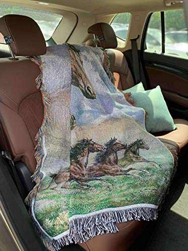 EZ.enjoy Western Galloping Horse Woven Tapestry Throw Blanket with Fringe 50X60 Inches