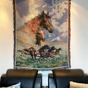 EZ.enjoy Western Galloping Horse Woven Tapestry Throw Blanket with Fringe 50X60 Inches