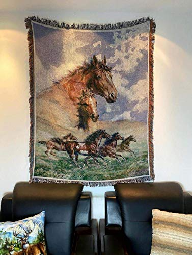 EZ.enjoy Western Galloping Horse Woven Tapestry Throw Blanket with Fringe 50X60 Inches