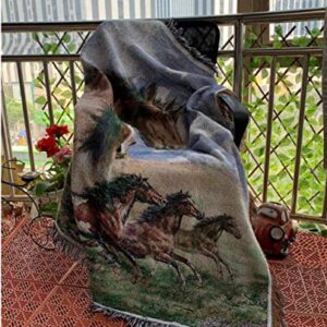 EZ.enjoy Western Galloping Horse Woven Tapestry Throw Blanket with Fringe 50X60 Inches