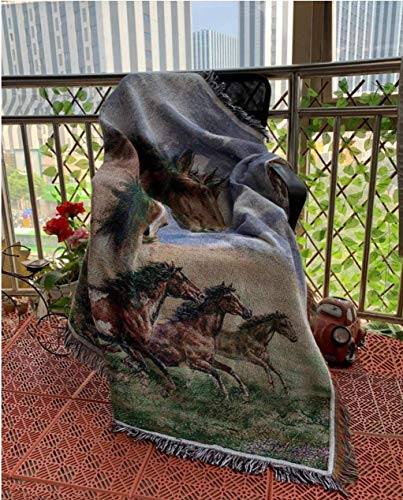 EZ.enjoy Western Galloping Horse Woven Tapestry Throw Blanket with Fringe 50X60 Inches