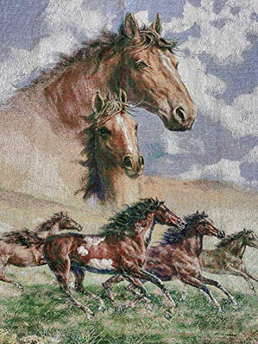 EZ.enjoy Western Galloping Horse Woven Tapestry Throw Blanket with Fringe 50X60 Inches