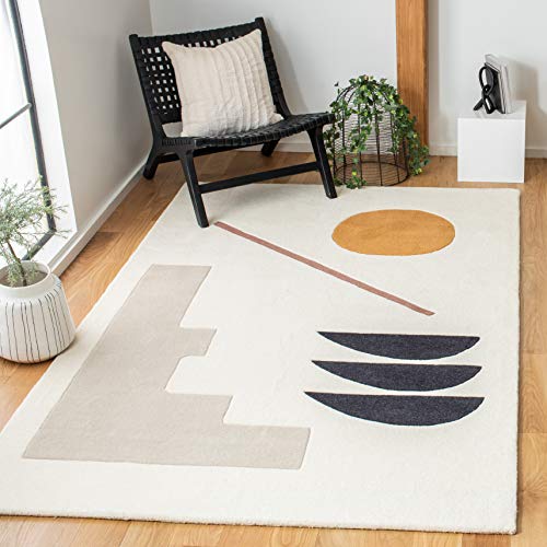 SAFAVIEH Fifth Avenue Collection 5' x 8' Ivory / Brown FTV115A Handmade Mid-Century Modern Abstract Wool Area Rug