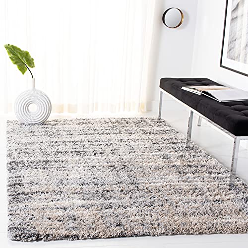 SAFAVIEH Fontana Shag Collection 6'7" x 9' Grey/Ivory FNT856G Modern Non-Shedding Living Room Bedroom Dining Room Entryway Plush 2-inch Thick Area Rug