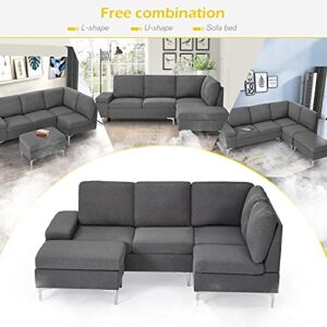 Esright Sectional Sofa with Ottoman, Convertible Sectional Sofa with Armrest Storage, Sectional Sofa Corner Couches for Living Room & Apartment, Gray Fabric