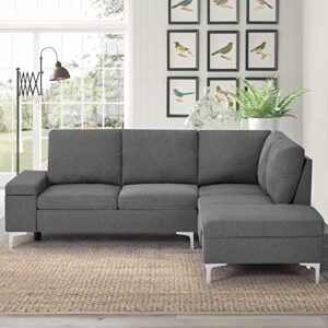 Esright Sectional Sofa with Ottoman, Convertible Sectional Sofa with Armrest Storage, Sectional Sofa Corner Couches for Living Room & Apartment, Gray Fabric