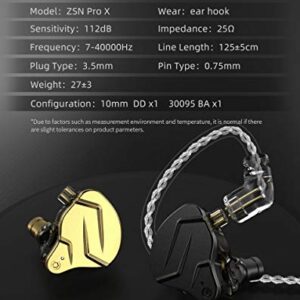 KZ ZSN PRO X 1DD+1BA Dynamic Drive Balanced Armature Hybrid in Ear Earphone,HiFi DJ Monito Running Sport Noise Cancelling, Metal Earphone Earbud,2PIN Detachable Cable Headset (Black no mic)