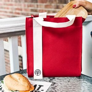 VIRGIN PULP Canvas Lunch Bag, Extra Thick Insulation keeps food cold, fresh & hot, Quality Construction, Large size to fit sandwich, salad, containers, Perfect for Men, Women, Teens & Kids, Red