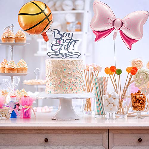 Sumind 6 Pieces Bow Balloon Bow Tie Pink Balloon Foil Pink Balloon and 6 Pieces Basketball Balloons Foil Mylar Baseball Balloon for Throws or Pink Bows Gender Reveal Party