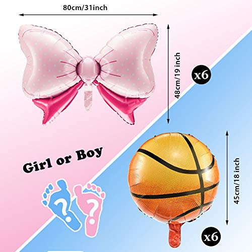 Sumind 6 Pieces Bow Balloon Bow Tie Pink Balloon Foil Pink Balloon and 6 Pieces Basketball Balloons Foil Mylar Baseball Balloon for Throws or Pink Bows Gender Reveal Party