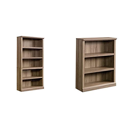 Sauder Select Collection 5-Shelf Bookcase, Salt Oak Finish & 3-Shelf Bookcase, Salt Oak Finish