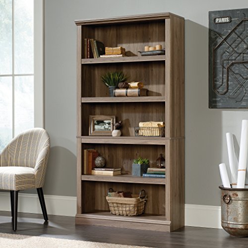 Sauder Select Collection 5-Shelf Bookcase, Salt Oak Finish & 3-Shelf Bookcase, Salt Oak Finish