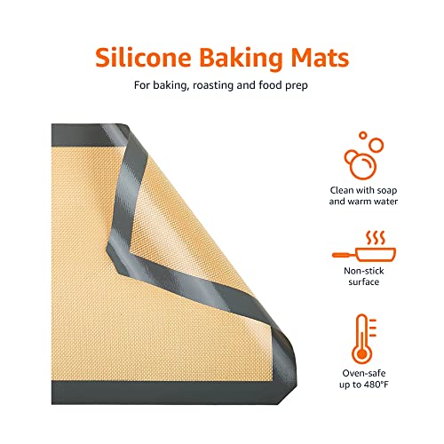 amazon basics Silicone, Non-Stick, Food Safe Baking Mat - Pack of 2 & Reusable, Silicone, Non-Stick Baking Cups Liners - Pack of 12