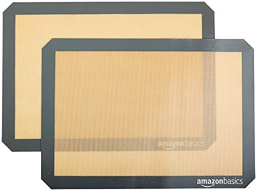 amazon basics Silicone, Non-Stick, Food Safe Baking Mat - Pack of 2 & Reusable, Silicone, Non-Stick Baking Cups Liners - Pack of 12