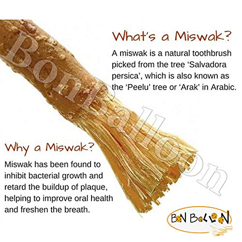 bonballoon Sewak Siwak Meswak Miswak Sticks Stick Al Muslim Natural Herbal Toothbrush Vacuum Sealed Arak Peelu Natural Flavored Brush Tooth Toothbrush 100% Organic (Three (3) Toothstick)