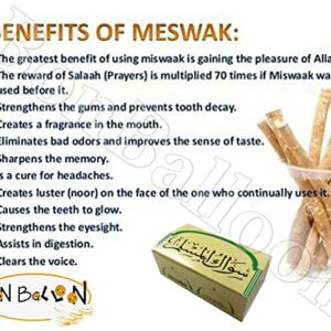 bonballoon Sewak Siwak Meswak Miswak Sticks Stick Al Muslim Natural Herbal Toothbrush Vacuum Sealed Arak Peelu Natural Flavored Brush Tooth Toothbrush 100% Organic (Three (3) Toothstick)