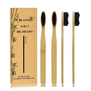 n-amboo super hard toothbrush bamboo toothbrush large brush head manual toothbrsuh hard bristles pack of 4