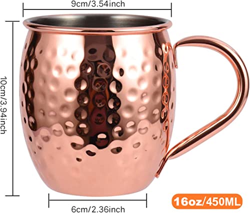 Eligara Moscow Mule Copper Mugs Set of 4 (16 oz), 100% Handmade Pure Copper Cup, Make Any Drink Taste Better. Gift Set: 1 Shot Glass 4 Straws and 4 Coasters (Classic - Cork Coaster)