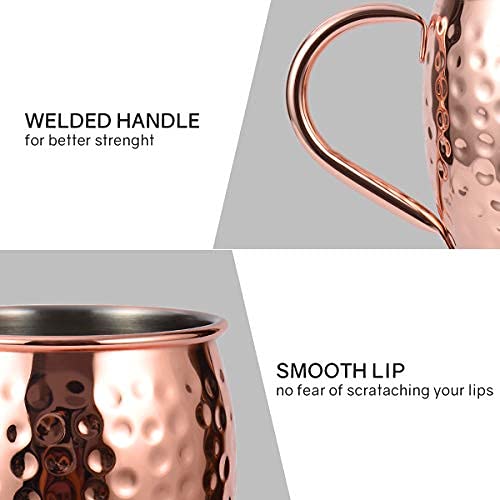 Eligara Moscow Mule Copper Mugs Set of 4 (16 oz), 100% Handmade Pure Copper Cup, Make Any Drink Taste Better. Gift Set: 1 Shot Glass 4 Straws and 4 Coasters (Classic - Cork Coaster)