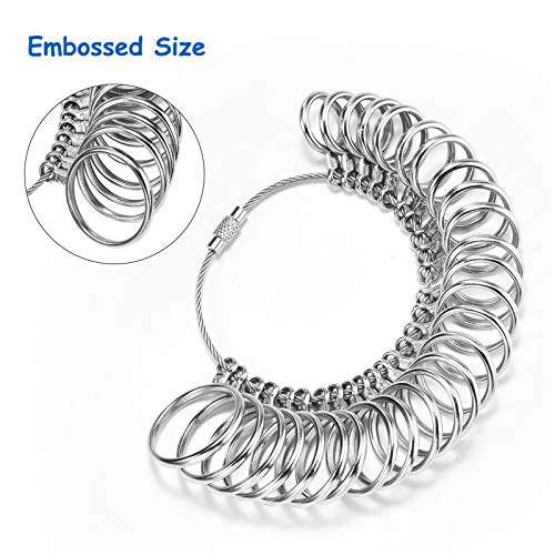 NuLink Ring Sizer Measuring Tool Stainless Steel Finger Rings Gauge 0-13 Sizing Measuring with Half Size 27 Pcs