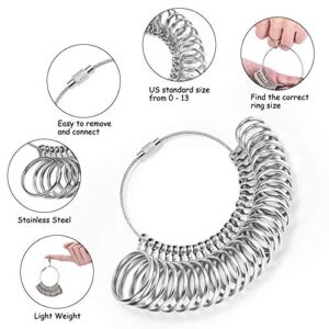 NuLink Ring Sizer Measuring Tool Stainless Steel Finger Rings Gauge 0-13 Sizing Measuring with Half Size 27 Pcs