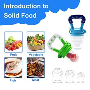 Food Feeder Baby Fruit Feeder Pacifier (3 Pcs) with 6 Different Sized Silicone Pacifiers 2 PCS Silicone Baby Food Dispensing Spoon 90ML with 2 Baby Spoons Silicone Bottle Brush Pacifier Clip