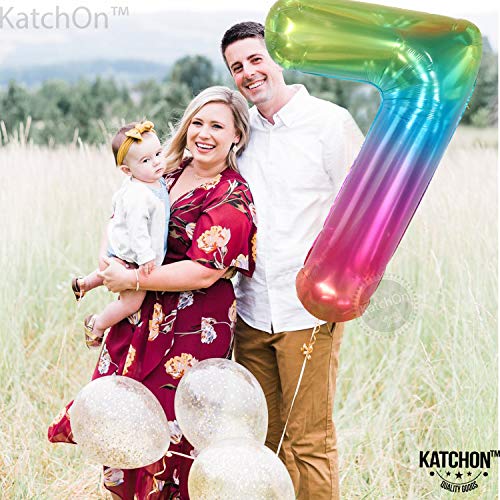 Giant Rainbow Number 7 Balloon - 40 Inch, Rainbow 7 Balloon Number | Jelly 7 Balloons for Birthday Girl | 7 Birthday Balloon, Seven Balloon | 7th Birthday Decorations for Girls | 7th Birthday Balloons