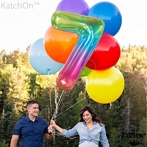 Giant Rainbow Number 7 Balloon - 40 Inch, Rainbow 7 Balloon Number | Jelly 7 Balloons for Birthday Girl | 7 Birthday Balloon, Seven Balloon | 7th Birthday Decorations for Girls | 7th Birthday Balloons