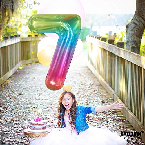 Giant Rainbow Number 7 Balloon - 40 Inch, Rainbow 7 Balloon Number | Jelly 7 Balloons for Birthday Girl | 7 Birthday Balloon, Seven Balloon | 7th Birthday Decorations for Girls | 7th Birthday Balloons