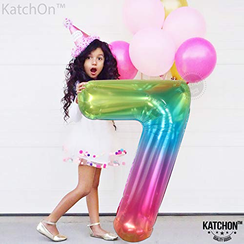 Giant Rainbow Number 7 Balloon - 40 Inch, Rainbow 7 Balloon Number | Jelly 7 Balloons for Birthday Girl | 7 Birthday Balloon, Seven Balloon | 7th Birthday Decorations for Girls | 7th Birthday Balloons