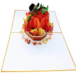 iGifts And Cards Happy Thanksgiving Pumpkin Pop Up Greeting Card - Awesome Thank You Gift, Family Celebration, Feast In A Basket Centerpiece, Blessings, Beautiful, Cool Pilgrim Hat Decoration, 6" X 8"