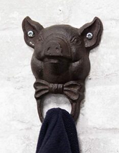 ebros cast iron vintage farmhouse rustic butler pig head with bowtie wall hook western themed decor plaque multi-purpose hanger for coat hat key scarf belt towel pet leash (1)