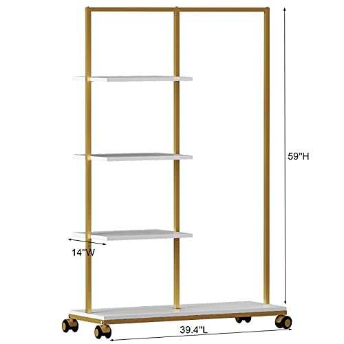 HOMEKAYT Gold Clothing Rack with Shelf Heavy Duty Garment Rack Modern Display Rack for Home, Boutique, Retail (Iron) (39''L, D)