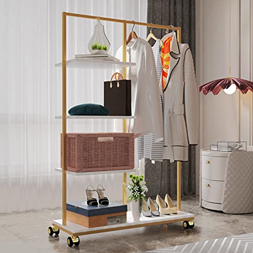 HOMEKAYT Gold Clothing Rack with Shelf Heavy Duty Garment Rack Modern Display Rack for Home, Boutique, Retail (Iron) (39''L, D)